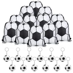 reginary 24 pcs sports team gifts drawstring bag and keychain set basketball baseball volleyball football softball soccer party favors cinch bags team gifts accessories(soccer)