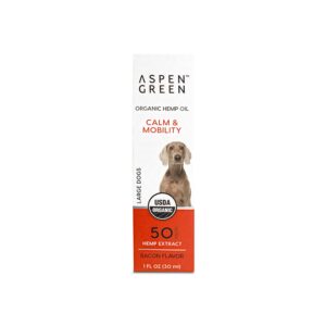 aspen green usda certified organic hemp oil for dogs & cats - helps with calming and mobility - dog hemp oil drops may support occasional dog & cat anxiety relief (bacon flavored, for large pets)