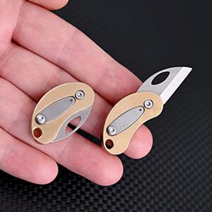 KUNSON Ultra Small Little Folding Pocket Brass Knife with 5Cr13MoV Stainless Steel Blade, Mini EDC Portable Knife/Box Cutter/Package Opener, Ultra Compact and Lightweight Tools