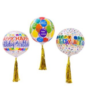 22”bobo balloons printed "happy birthday" 4d balloons shiny gold tassels happy birthday for party decoration supplies