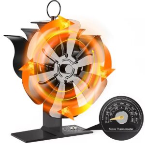 amzworld 6-blade wood stove fan heat powered, wood heater fan, non electric fireplace fan for wood/log burner, increases 40% more warm air than 4 blade fan