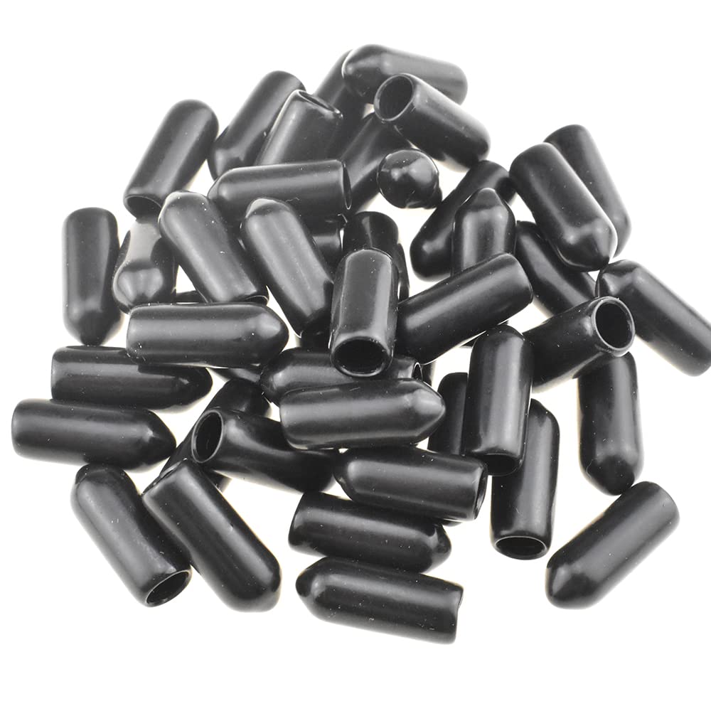 Acoeitl Round Rubber End Tube Bolt Caps Cover Plug Insert Screw Thread Protectors 3/16 inch Inner Diameter 16.3mm Length Flexible Cover Sharp Tip Prevent Table Scratch Not Leave Marks Black 60Pcs