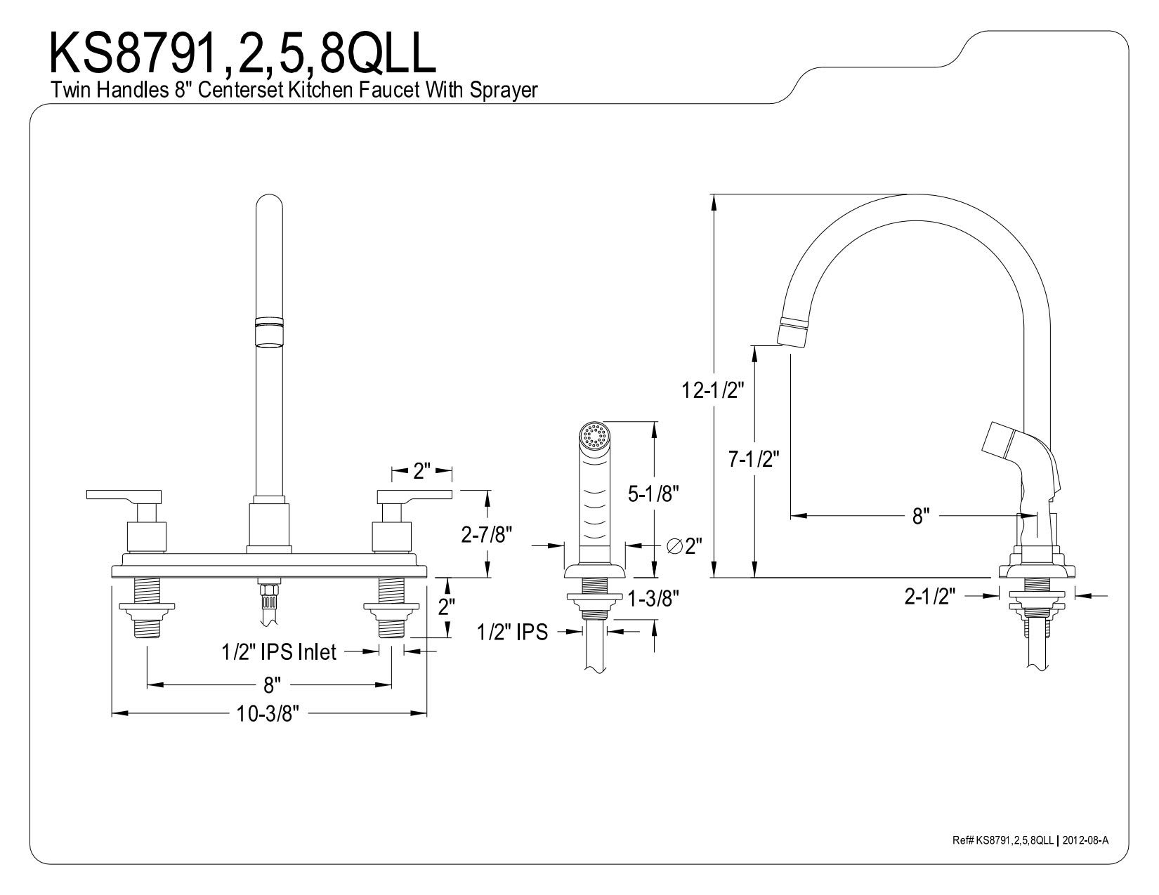 Kingston Brass KS8798QLL Executive 8-Inch Centerset Kitchen Faucet, Brushed Nickel