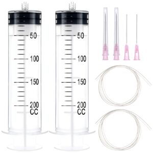 shaotong 200ml syringe with 2pcs 40in handy plastic tubing and 18ga 20ga dispensing needle, for scientific labs, measuring, watering, refilling