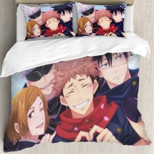 necehy anime jujutsu kaisen bedding sheet twin king queen full 3pcs quilt cover pillow cases set,c-2293,full:79"x90"/200 * 229cm