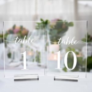 5x7 inch wedding table numbers 1-10 with stands- jinmury clear acrylic table numbers printed calligraphy font, acrylic sign wedding table numbers with holder base for wedding party reception