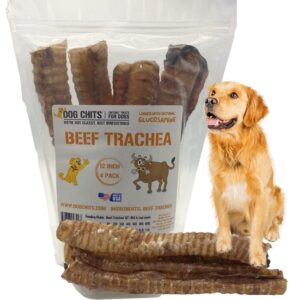 beef trachea for dogs - dog and puppy chews | amazing for joints | 12 in, 4 pack | made in usa | all-natural treats | large and small dogs | nothing added | lots of natural glucosamine