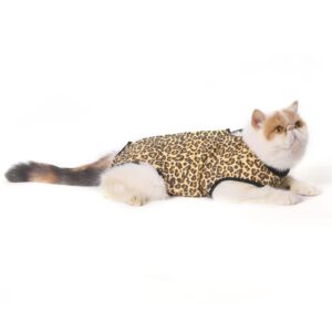 jiupety cat surgical recovery suit, cat bodysuit for abdominal wound after surgery or skin diseases, substitute e-collar, l size, anti-licking surgical cat onesies, leopard.