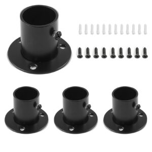 moicstiy 4pcs 3/4 inch dia closet rod flange holder stainless steel pole sockets rod end support bracket with screws for wardrobe, curtain (black, o shaped)