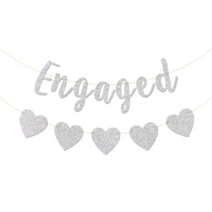 engaged banner, bridal shower, engagement, bride to be, wedding party decorations (silver glitter)