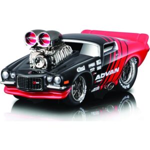 1971 chevy camaro red and black 1/64 diecast model car by muscle machines 15554