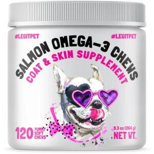 omega 3 alaskan salmon oil treats for dogs 120 fish oil chew supplement skin and coat allergy and itch relief hip & joint health brain shedding hot spots treatment omega 3 6 9 epa & dha fatty acids