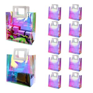 zwish 10pcs iridescent reusable gift bags holographic bags for women 8.5x8.1x4.1inch clear gift bags with handles gift bags christmas gift bags for birthday, wedding, easter, holiday party