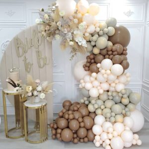 White Sand Balloons Garland Arch Kit Beige Party Decorations with Brown Double-layer Latex Balloons for Birthday Dusty Boho Neutral Bridal Shower Wedding Baby Shower Theme Party Backdrop (White Sand)