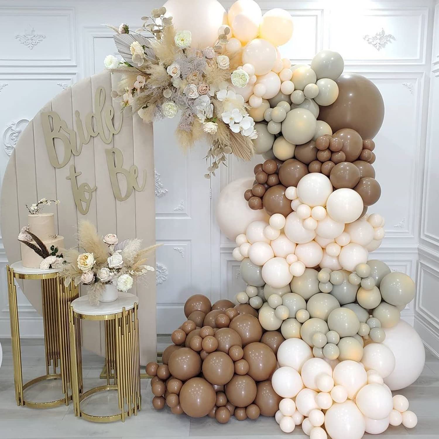 White Sand Balloons Garland Arch Kit Beige Party Decorations with Brown Double-layer Latex Balloons for Birthday Dusty Boho Neutral Bridal Shower Wedding Baby Shower Theme Party Backdrop (White Sand)