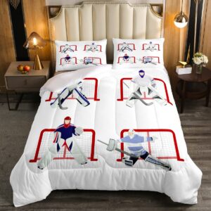 feelyou ice puck game comforter set ice hockey sports player bedding set set for kids teens bed sheet set splash ink bed cover black gaming room decor 3pcs with 3 pillow case queen size boys