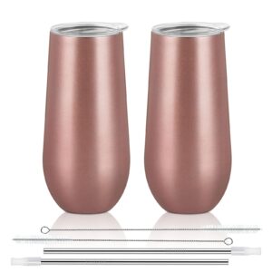 lifecapido 2 pack insulated champagne tumblers, 12oz stemless champagne flutes, stainless steel champagne flute tumblers, insulated champagne glass for birthday party wedding christmas (rose gold)