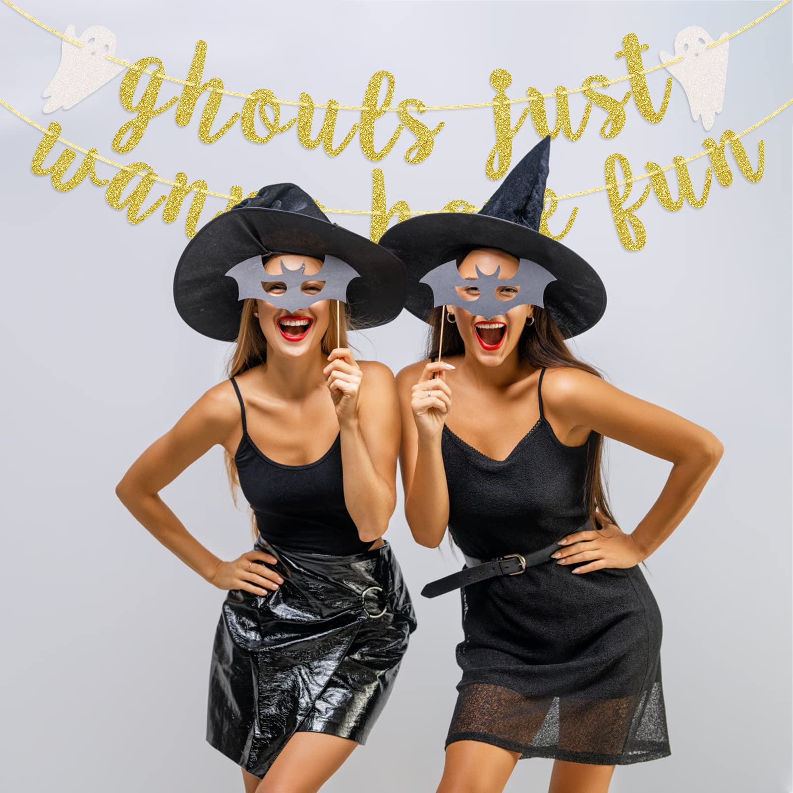 Ghouls Just Wanna Have Fun Banner, Halloween Bachelorette Party Decoration, Halloween Girl's Night Decor (Gold Glitter)