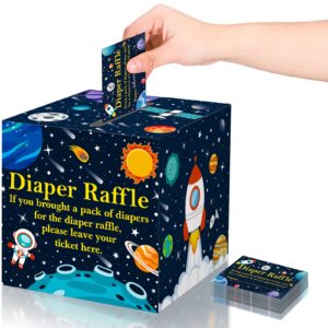 50 pcs diaper raffle tickets outer space themed baby shower game home party decorations rocket universe outer space box with cards for boys baby party decorations diaper raffle sign box