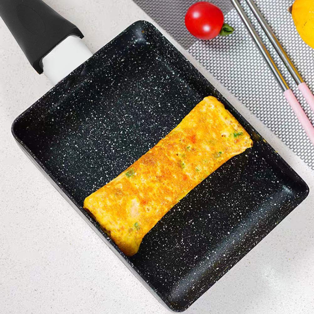 Joyzan Square Japanese Omelette Pan, Tamagoyaki Egg Skillet Maker Nonstick Roll Rectangle Tamago Frying Rectangular Kitchen Cooking Griddle Tools Plastic Handle Baking Pancake Induction Cooktop Black