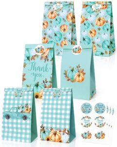 little pumpkin party favor bags fall birthday candy bags party supplies loot bags thanksgiving goodie bags with thank you stickers, set of 24