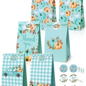 Little Pumpkin Party Favor Bags Fall Birthday Candy Bags Party Supplies Loot Bags Thanksgiving Goodie Bags with Thank You Stickers, Set of 24