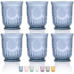 yungala blue glass tumblers set of 6 highball glasses, dishwasher safe blue glassware made from blue glass, 6 colored drinking glasses