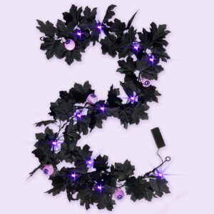 orindnely black maple garland halloween decor purple lights artificial maple wreaths for party wall fireplace outdoor indoor yard parties haunted house decoration