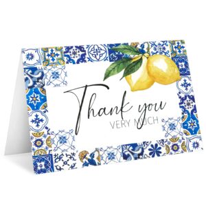 anydesign lemon thank you cards bulk 24 pack thank you note cards with matching seal stickers envelopes blue tiles lemon greeting cards for baby shower wedding birthday bridal party and all occasion