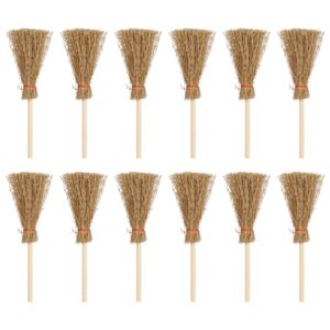 sewacc 12pcs mini broom decoration miniature artificial straw brooms hanging ornament halloween straw craft decor witches broom for cosplay party