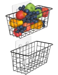 hanging kitchen baskets for storage adhesive small wire storage baskets no drilling wall mounted shelf with kitchen food pantry bathroom shelf storage, 2 pack, black