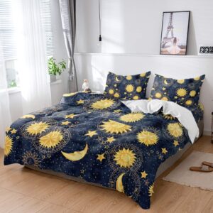 4 piece california king duvet cover set night vintage moon sun star breathable comforter covers ultra soft bed sheet with 2 pillow shams bedding collection sets yellow celestial fabric midnight