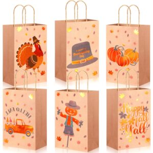 yexiya fall gift bags bulk thanksgiving kraft paper treat bags fall candy bags with handles fall goodies bags for thanksgiving party favors supplies(24 pcs)