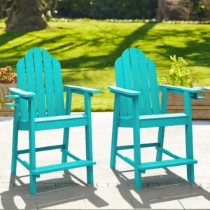 lue bona tall adirondack chairs set of 2, recycled poly adirondack chair bar stools with cup holder, 25.6", 300lbs, eco-friendly, weather resistant lifeguard chair for balcony,deck