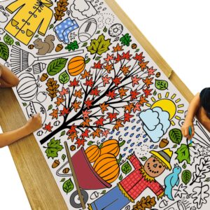 tiny expressions giant coloring poster for kids - fall fun | rolled, no creases 30" x 72" coloring table cloth for kids activity | autumn activities for kids