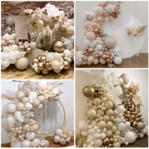 White Sand Balloons Garland Arch Kit Beige Party Decorations with Brown Double-layer Latex Balloons for Birthday Dusty Boho Neutral Bridal Shower Wedding Baby Shower Theme Party Backdrop (White Sand)