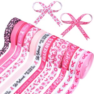 12 rolls breast cancer awareness grosgrain ribbons pink bow making ribbon diy craft decorative ribbons for women gift wrapping activities home decor, 3/8in