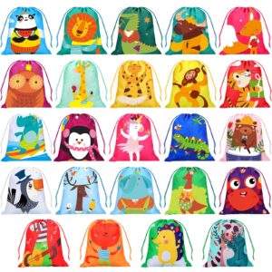 willbond 24 pack drawstring party favors bags cartoon animal candy goodie drawstring bags for boys birthday kids gift bags return gift bags for kids boys girls birthday party supplies, 24 styles