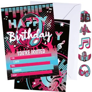 pajean 30 pack music birthday party invitations dance party invite cards with envelopes stickers halloween glow in the dark party supplies favors