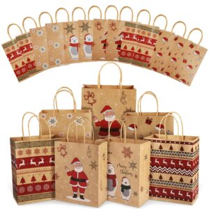 christmas gift bags, 24 pcs reusable christmas treat bags, paper gift bags with handles & christmas prints, christmas bags for gifts holiday gift bags xmas gift bags party favors, 7.08x3.5x8.85 inch