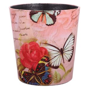 hanabass pu leather trash can butterfly decorative waterproof wastebasket garbage bin container vintage waste paper basket for home office bathroom