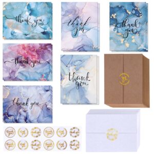 winlyn 150 sets bulk blank thank you cards with envelopes stickers assortment 6 designs of watercolor marbling thank you greeting cards note cards for wedding baby bridal shower birthday all occasions