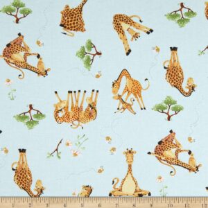 susybee zoe the giraffe toss aqua, fabric by the yard