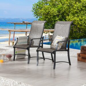 lokatse home dining chairs with high backrest outdoor metal furniture for garden patio pool yard, grey