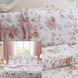 fadfay 7pcs full size premium cotton rose floral duvet cover sheets set,1 duvet cover+1 flat sheet+1 fitted sheet+ 4 shams