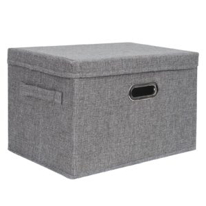 dayard foldable storage boxes with lids linen fabric stackable storage bins organizer containers baskets cube with cover for closet office nursery, grey (15 x 10 x 10)