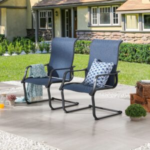 lokatse home 2 pieces patio dining armchairs metal set for garden backyard poolside, blue