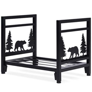 myfireplacedirect firewood rack, heavy duty steel, black, 19 x 13 x 14.8 in, perfect for fireplace, stove, fire pit