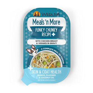 weruva meals 'n more natural wet dog food, funky chunky plus skin & coat health, 3.5oz cup (pack of 12)