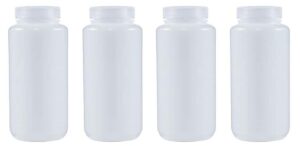 luerflex 1000ml 32oz nature wide mouth hdpe plastic reagent bottles with caps pack of 4